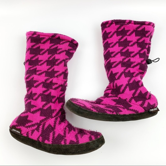 Muk Luks | Shoes | Mukluks Tall Pink Houndstooth Slipper Boots Sz L ...